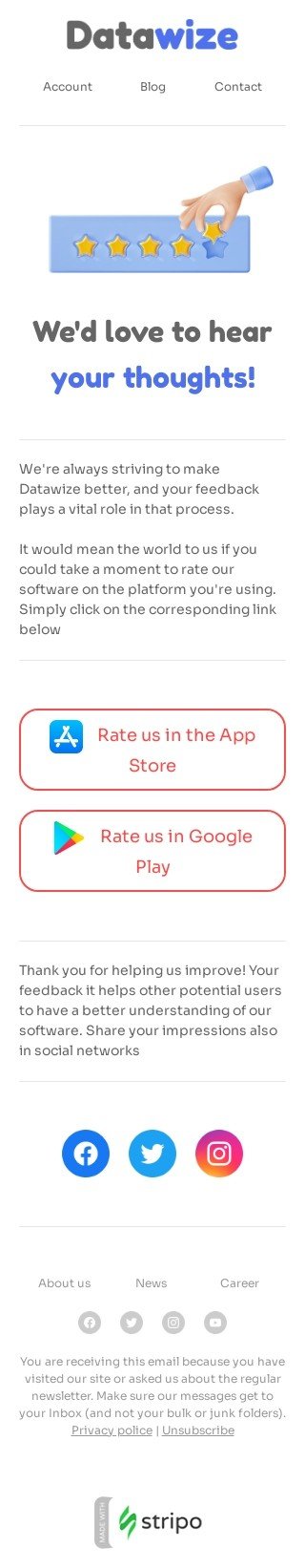 We'd love to hear your thoughts Email Template by Stripo.email