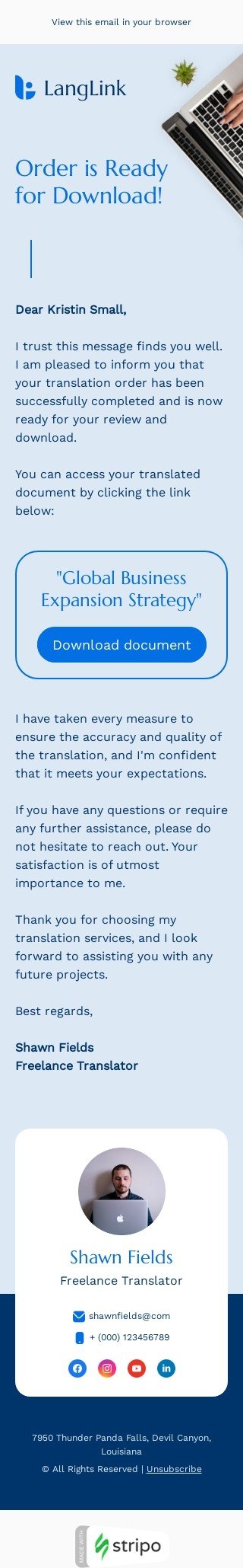 O pedido está pronto para download Modelo de email por Stripo.email